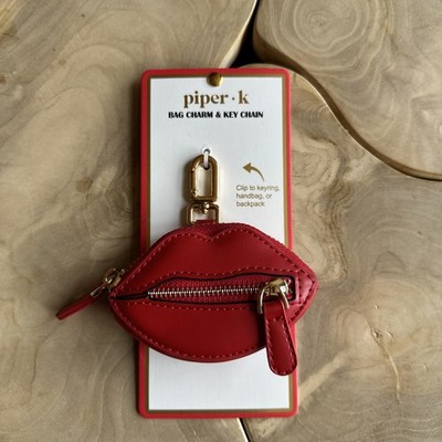 Piper K Red Lips Coin Pouch Bag Charm & Key Chain Gold Tone Faux ...
