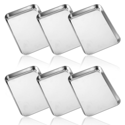6 Pcs Baking Sheet Stainless Steel Cookie Small Metal Sheet Pans ...