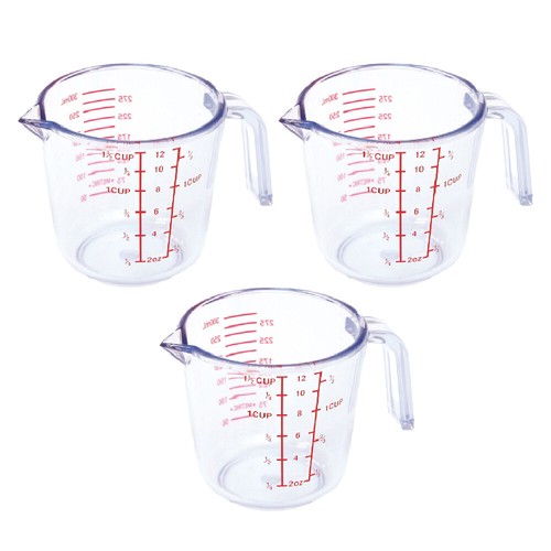 3x Cuisena CLR 600ml Plastic Powder/Liquid Measuring Jug Kitchen Baking ...