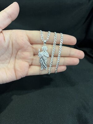 925 Sterling Silver Men's Womens Small St Jude San Judas & Curb Chain ...