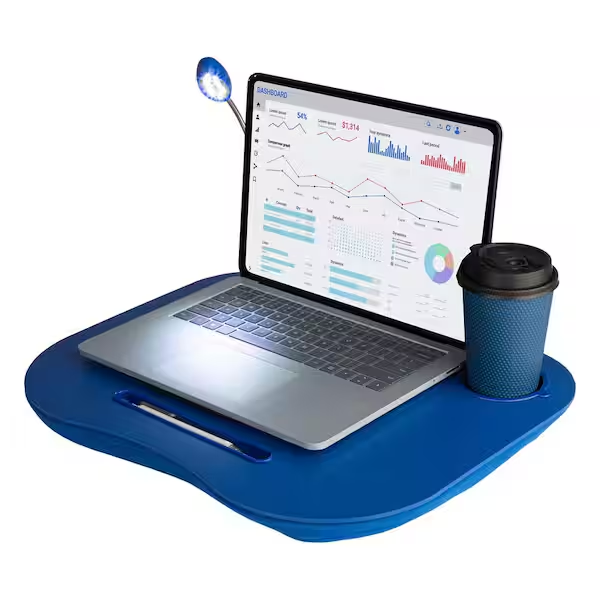 Cushioned Laptop Lap Desk with LED Light and Cup Holder (Blue) | eBay