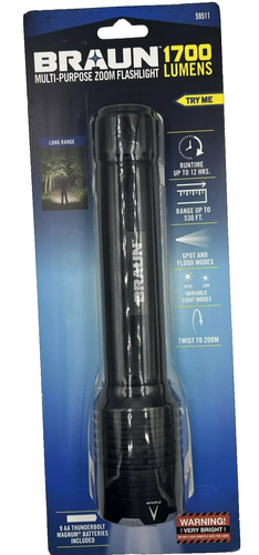 BRAUN 1700 Lumen Multi- Purpose Zoom Flashlight- # 59511 NEW ...