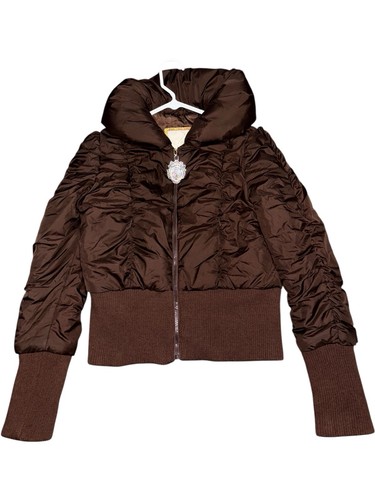 Vintage 90s Y2k Baby Phat Brown Puffer Jacket Hardware Cat Logo Ruffle ...