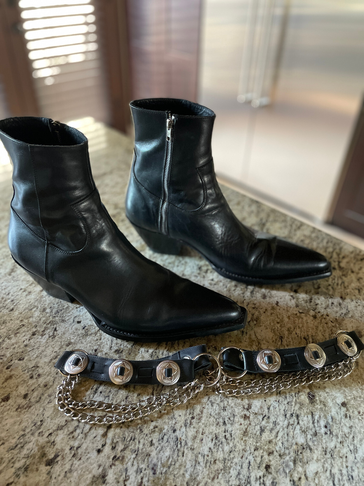 Luxxemx Black Leather 60mm Heel Harness Zip Boots Siz… - Gem