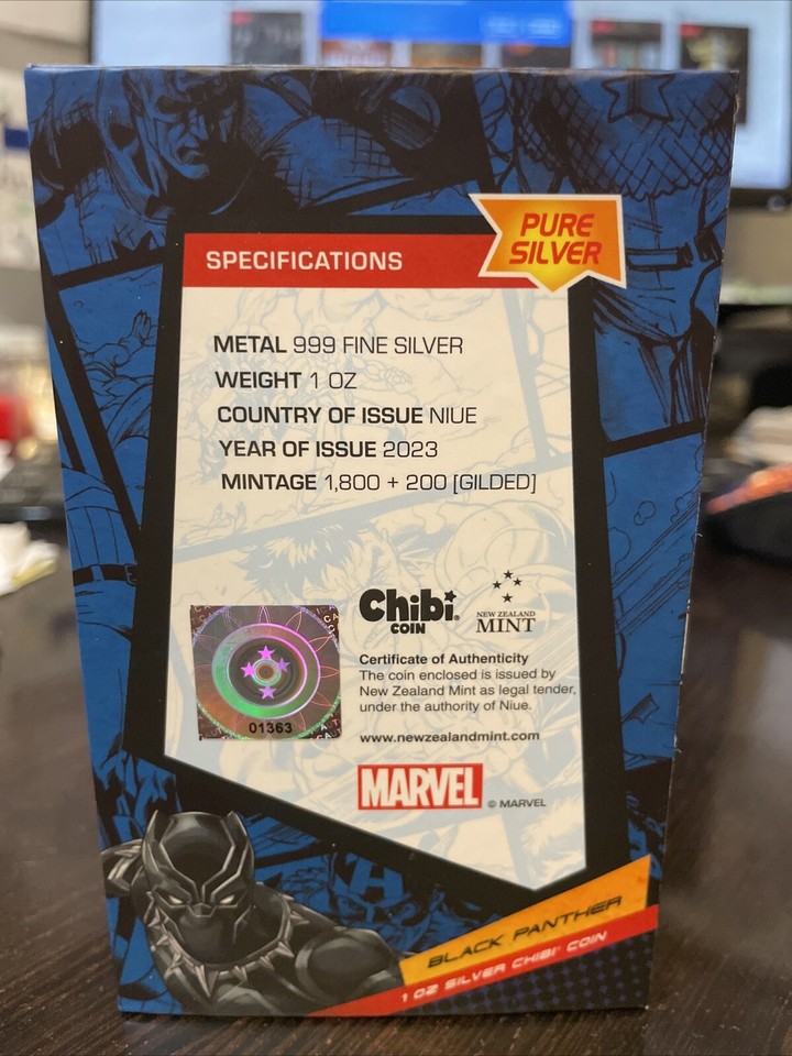 Black Panther MARVEL COMICS 2023 1 OZ SILVER With GOLD GILDED CHIBI ...