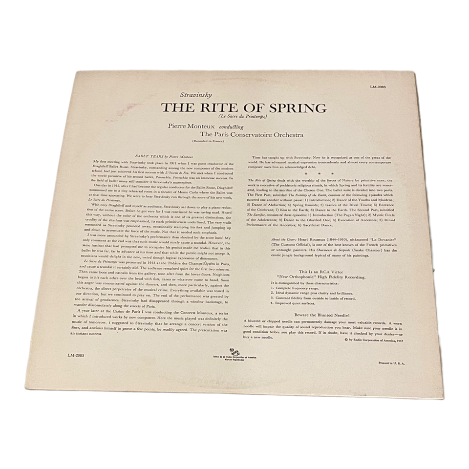 Pierre Monteux Stravinsky RITE OF SPRING LP Vinyl RCA Victor Red Seal ...