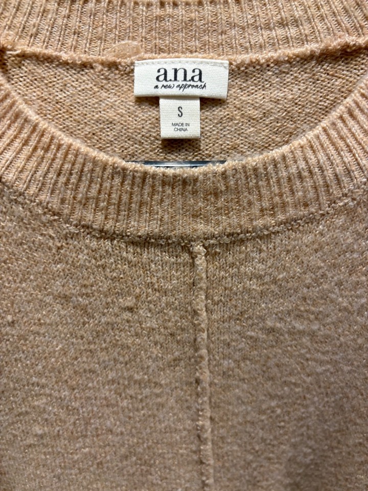 ANA Womens Size Small Camel Round Neck Long Sleeve Side-slit Sweater ...