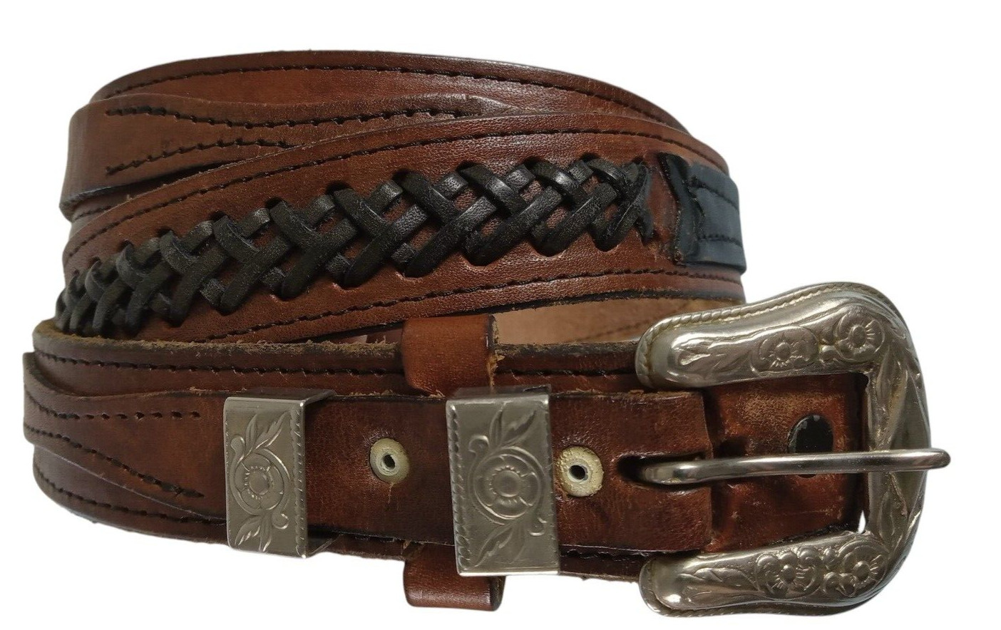 Mens Western Ranger Classic Leather Brown Belt 100% C… - Gem