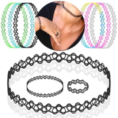 Tattoo Kette Set Halskette Ring Armband Henna Choker Dehnen Elastisch ...