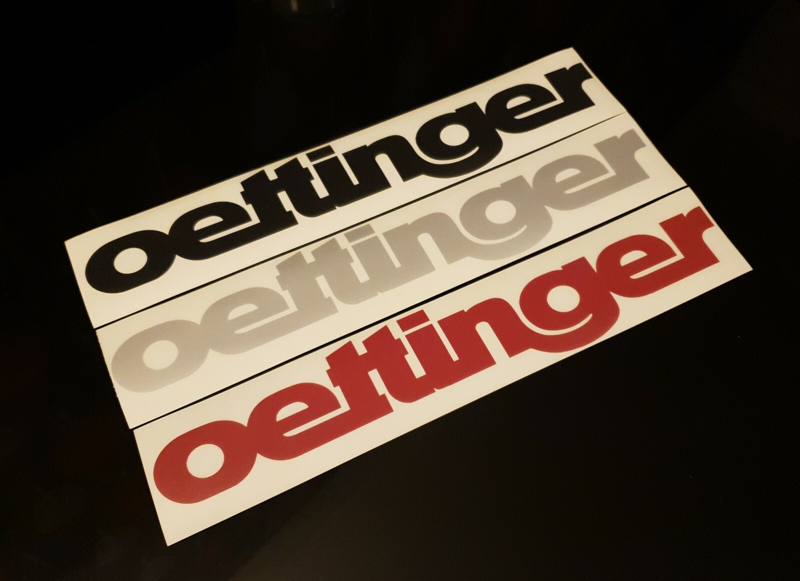 GENUINE OETTINGER LARGE LOGO VINYL DECAL DARK RED / SILVER / BLACK SET ...
