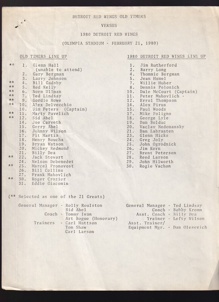 LAST GAME OLYMPIA STADIUM Detroit Red Wings Old Timers program w/PHOTO ...