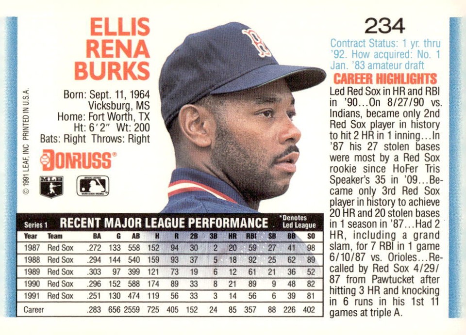 1992 Donruss #234a Ellis Burks | eBay