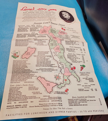 Vintage Leone's Restaurant Menu aka Mama Leone’s Restaurant Artwork ...