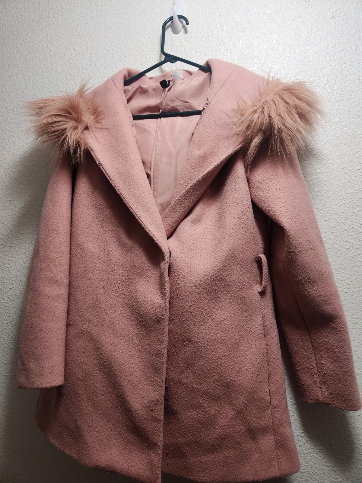Divided Pea Coat Pink w Fur Hood Trim Small - Gem