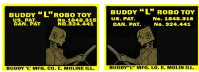 Pair of Buddy L water slide decals for Buddy L Robo toy SHIPPING W ...