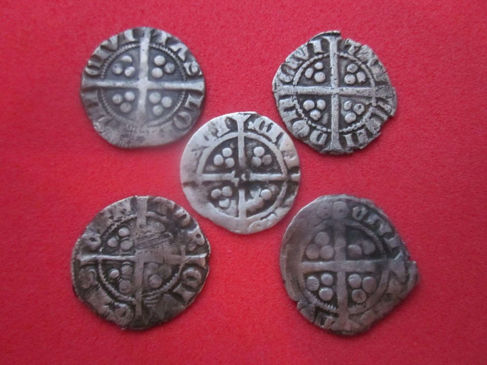 5 Medieval silver hammered pennies,different kings & mints various ...