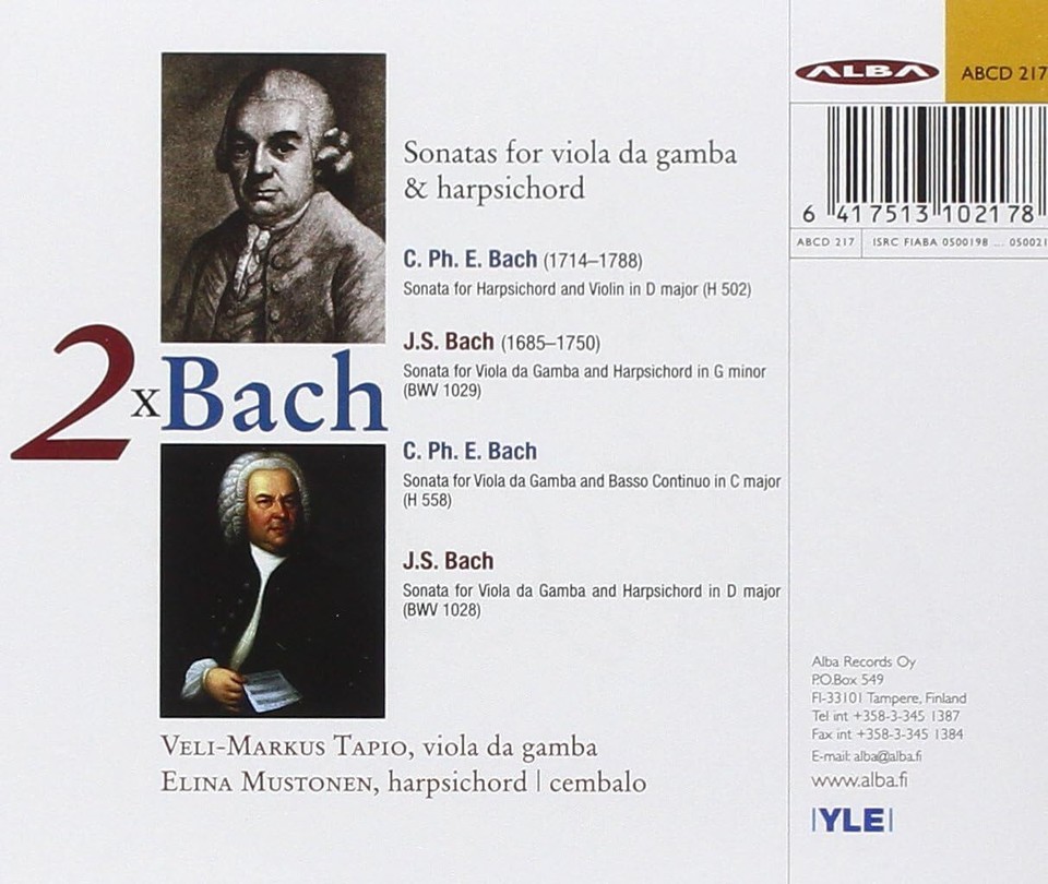 Carl Philipp Emanuel Bach 2x Bach: Sonatas for Viola Da Gamba ...