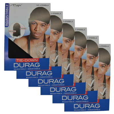 6 pcs Magic "Black" Durag Adjustable Breathable Extra Long Tail | eBay