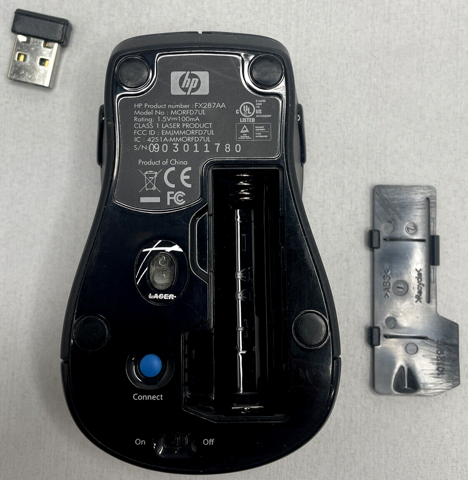 Hewlett Packard Wireless Optical Mouse - Black W/Dongle Model: MORFD7UL ...