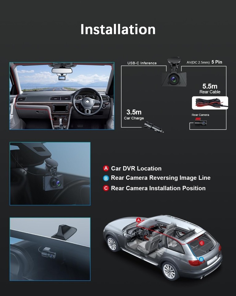 Range Tour Car Dash Cam Front and Rear, 64G Card Included, FHD 1080P ...