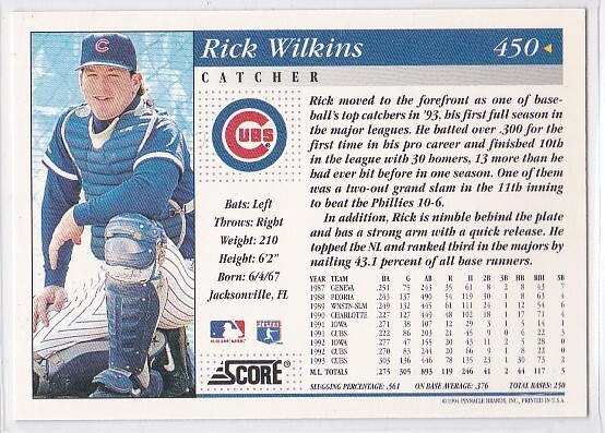 M) 1994 Score Baseball Trading Card - Rick Wilkins #450 | eBay UK