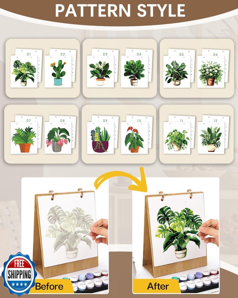 PeakLuv Paint by Numbers Calendar Kit, Paintable Plants Theme 2026 Desk ...