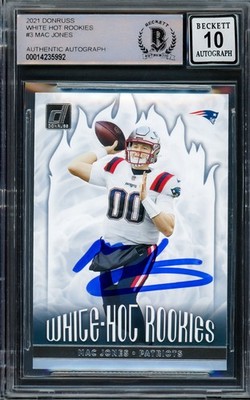 Mac Jones Auto 2021 Donruss White Hot Rookies RC WHR-MJO Patriots Sig ...