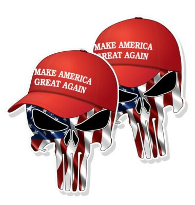TRUMP SKULL STICKERS Waving American Flag MAGA Hat Decals 3" tall 2 ...