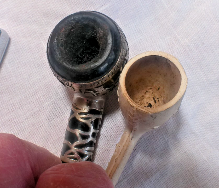 2 Antique Pipes 1 Sterling Silver Overlay STERLING 1 Sivil War Pipe ...