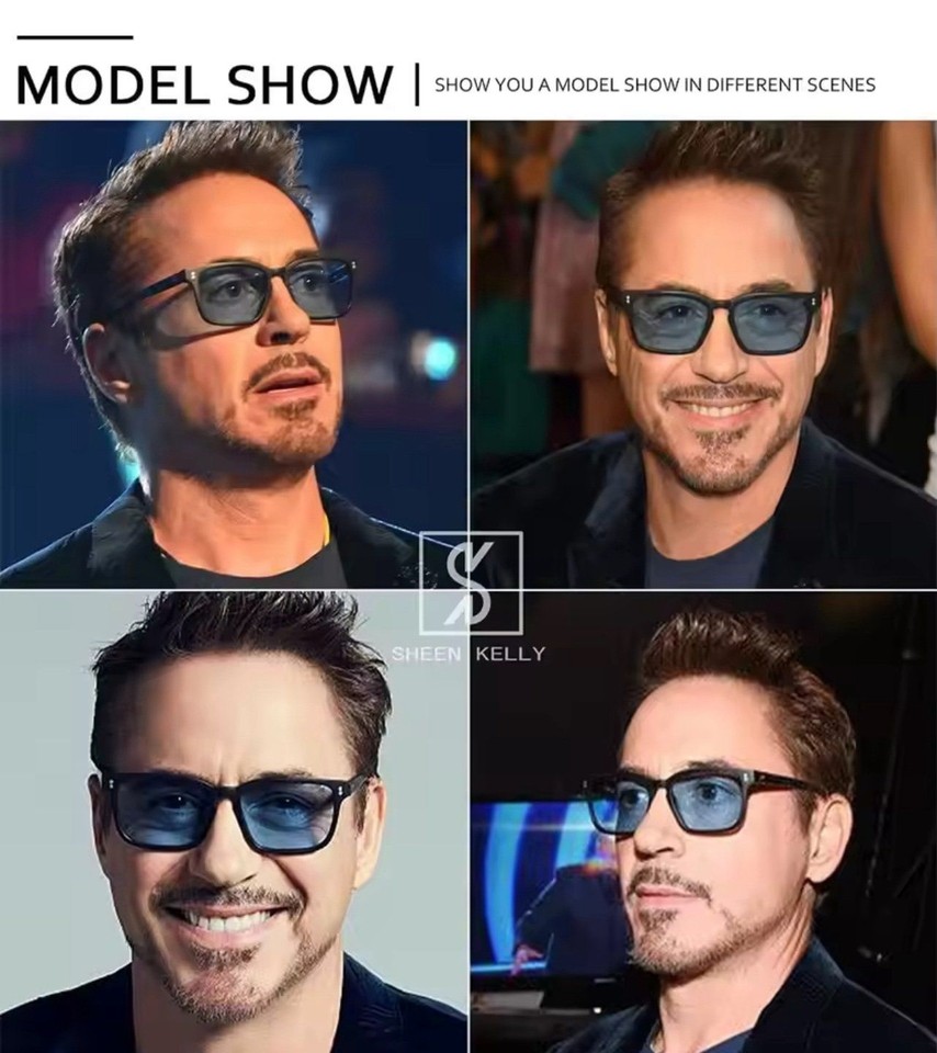 Rectangle Tony Stark Sunglasses Men Blue Lens Brand Designer Fashion ...