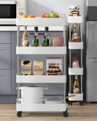 Narrow Trolley Rolling Storage Rack Holders Space Saver Organizer Home ...