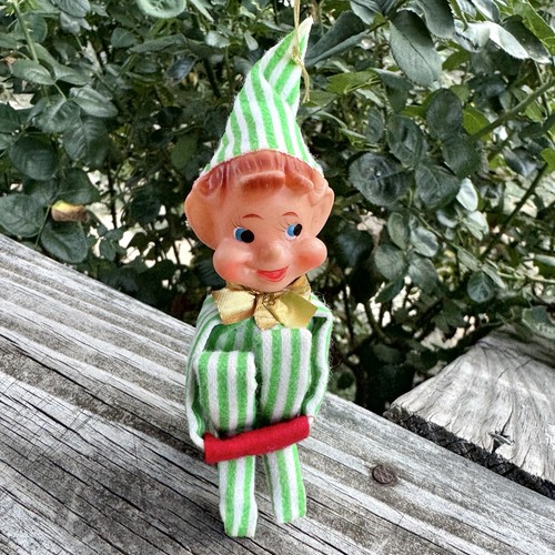Knee Hugger Elf Christmas Ornament Japan Pixie Vintage Neon Green ...