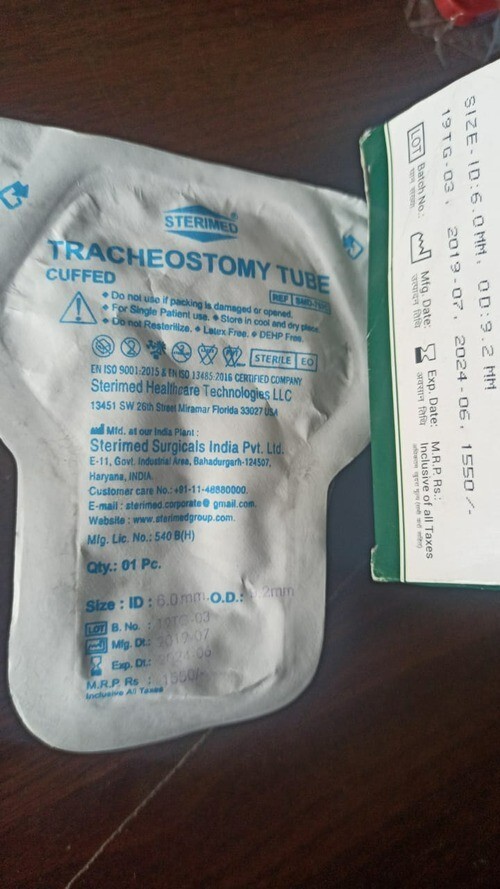 Tracheostomy Tube Cuffed (PACK OF 2 PIECES) FREE SHIPPING New | eBay