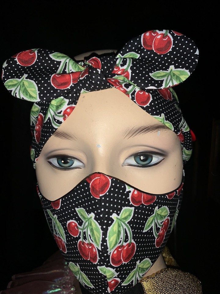 Cherry Headband Face Mask Reusable Pinup Retro Vintage Rockabilly Boho ...