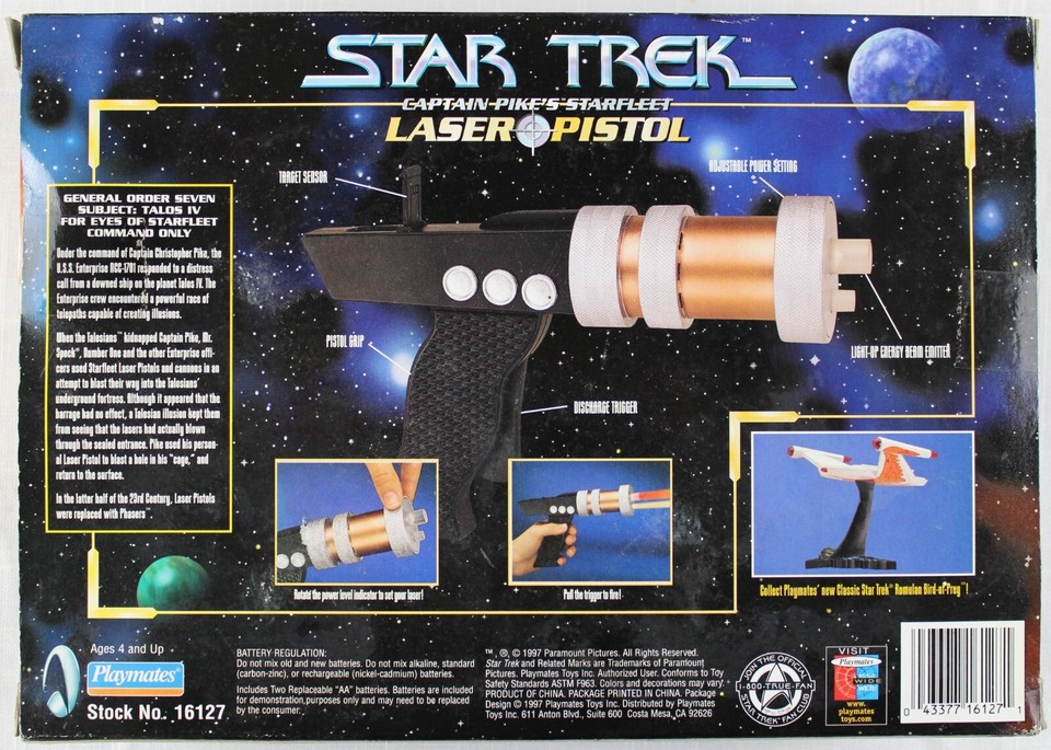 Star Trek Captain Pikes Starfleet Laser Pistol 1997 Playmates 16127 NEW ...