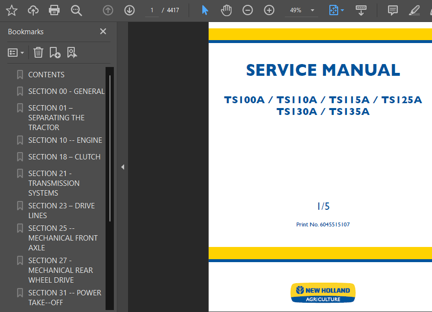 NEW HOLLAND TS135A TRACTOR MANUAL SERVICE SHOP REPAIR PDF USB | eBay