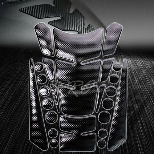 3D 8" Gloss Perforated Black Gas Tank Pad+Fuel Cap Cover 04-23 GSXR-600 ...