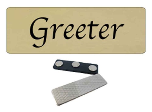 10 GOLD / BLACK GREETER CHURCH EVENT NAME BADGE ROUNDED CORNERS MAGNET ...