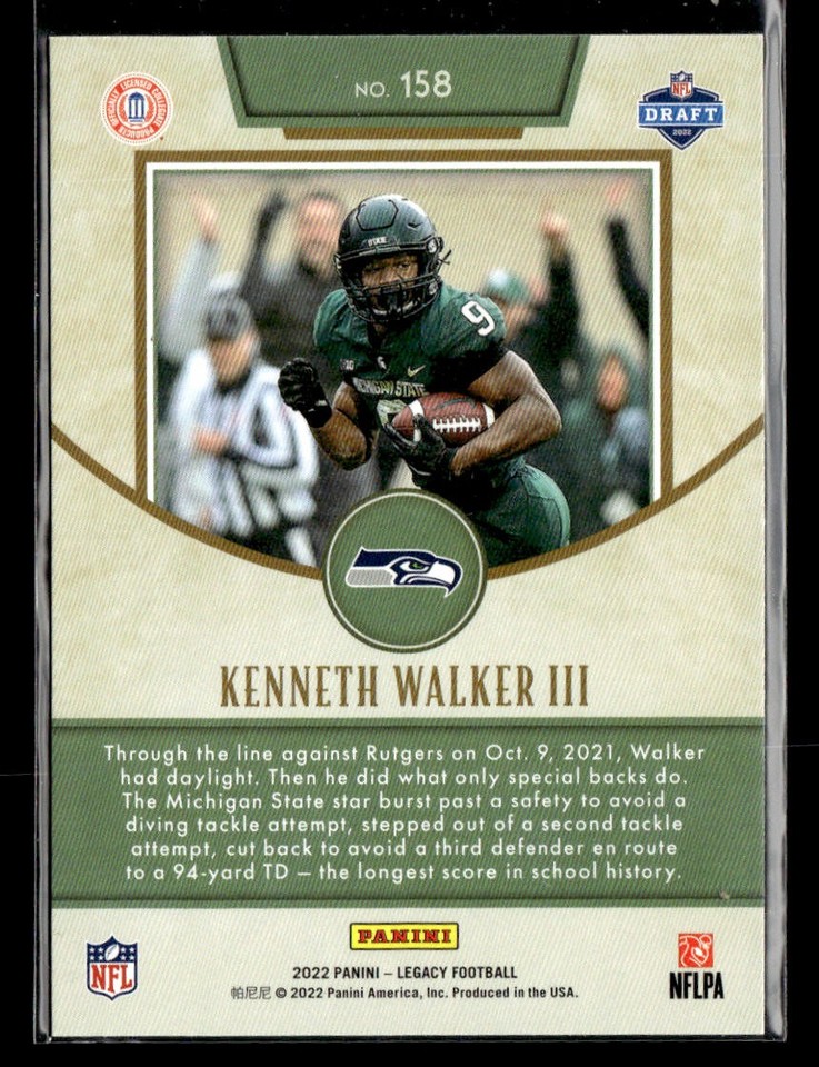 2022 Panini Legacy #158 Kenneth Walker III Rookie Card Seattle Seahawks ...