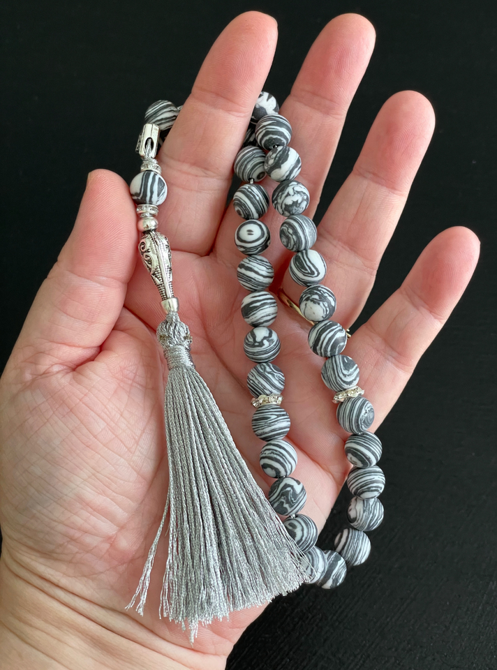 Zebra Jasper Stone Islamic Prayer Beads, 33 Beads Tasbih, Subha, Muslim ...