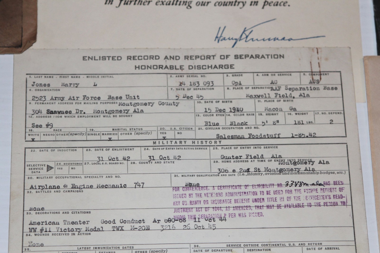 WWII Army Air Force Service Records, Honorable Discharge, Pics, Patch ...