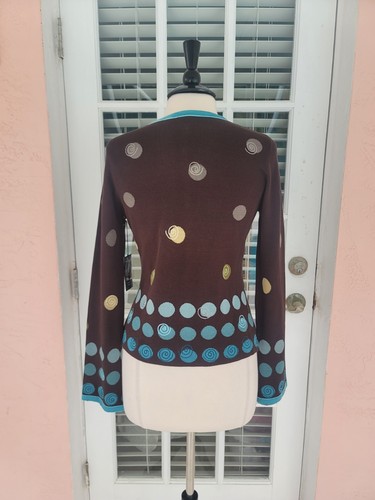 CoVelo Clothing Women's Sweater Brown Blue Geo Lightweight Snap Front ...