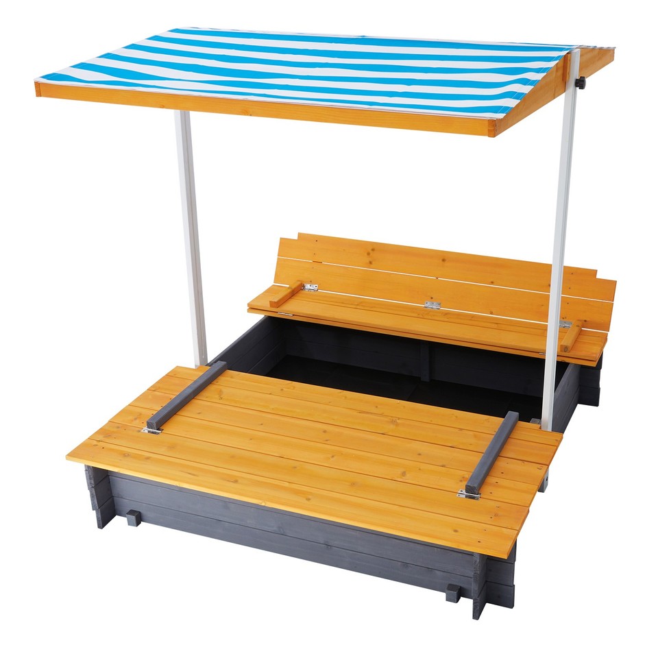 Wooden Sandbox with Canopy Sand Box Sand Pit Outdoor Backyard Ages 3-12 ...