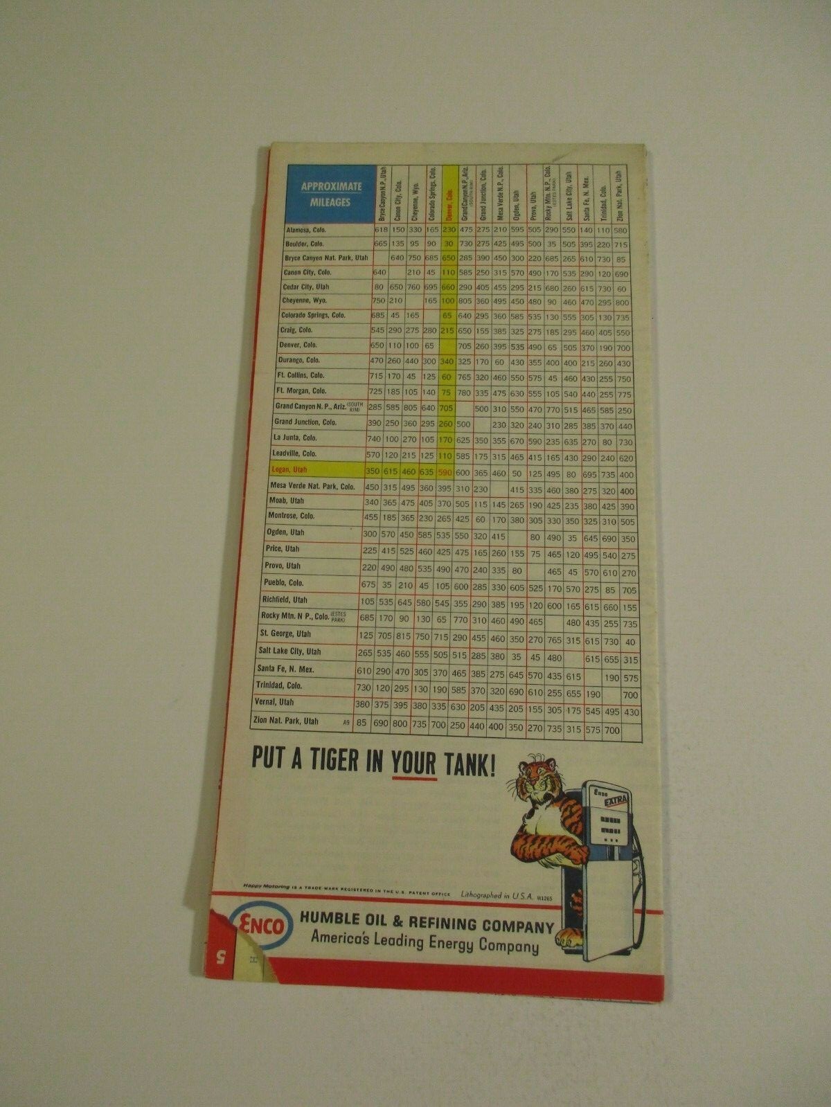 Vintage 1966 ENCO Colorado Utah Oil Gas Service Station Travel Road Map ...