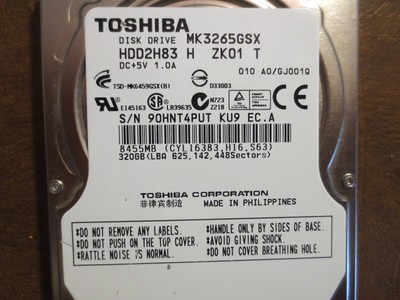 Toshiba MK3265GSX (HDD2H83 H ZK01 T) 010 A0/GJ001Q 320gb 2.5" Sata Hard ...