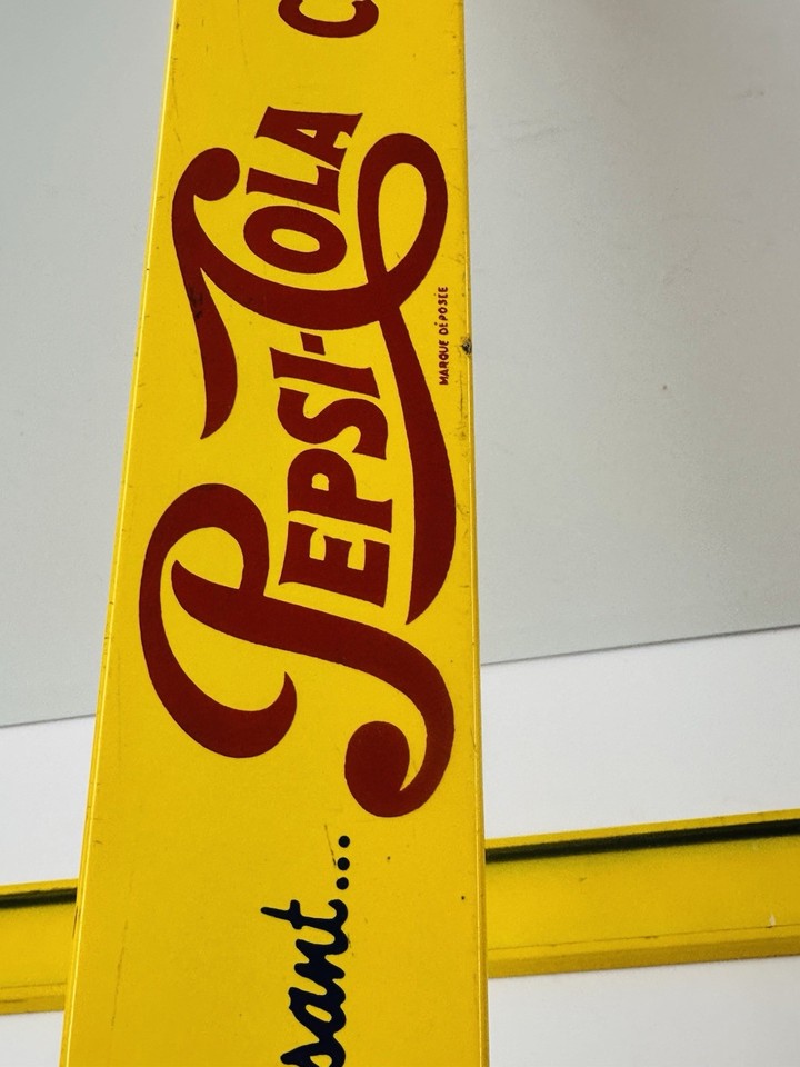 LOT OF 2: 30'' VINTAGE FRENCH PEPSI~COLA YELLOW & RED DOOR PUSH AD ...
