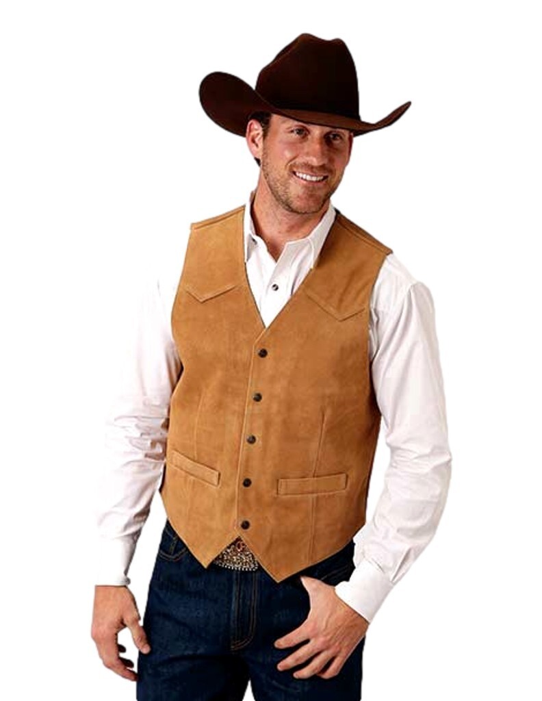 Roper Western Vest Mens Leather Snap LT Sand Suede 02-075-0500-0811 BR ...