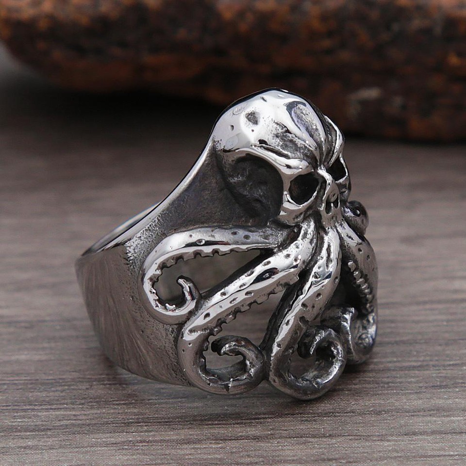 Pirate Skull Octopus Rings for Men Gothic Stainless Steel Biker Punk ...
