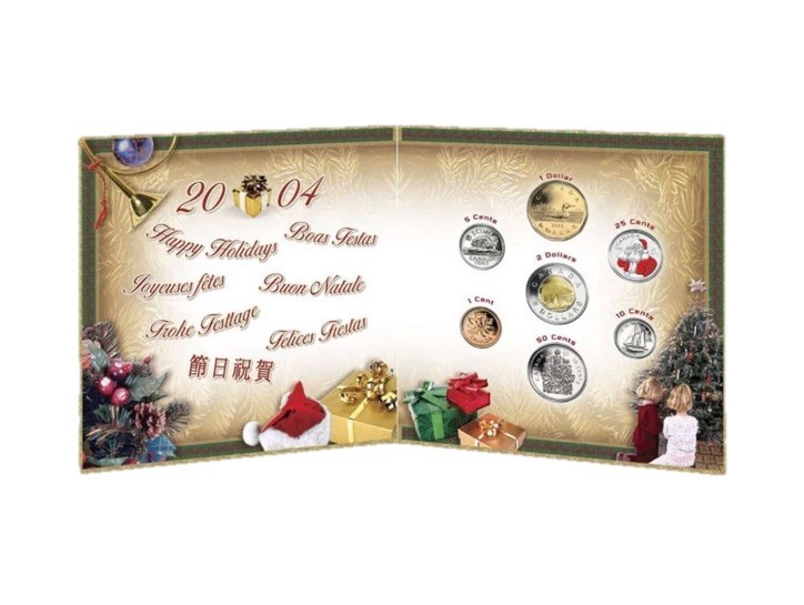 2004 Canada 7 Coin Holiday Gift Set With Special Edition Colored Santa ...