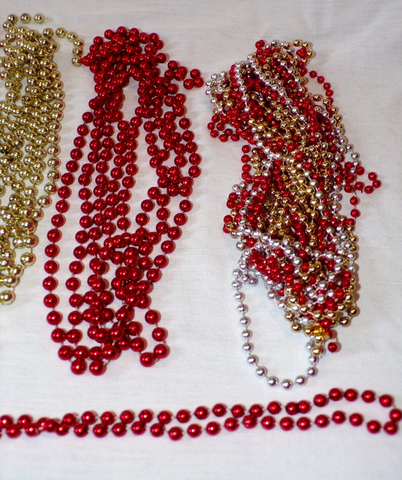 Lot 7 Sm Christmas Tree Beaded Garland Strands Red Green Gold Heart ...